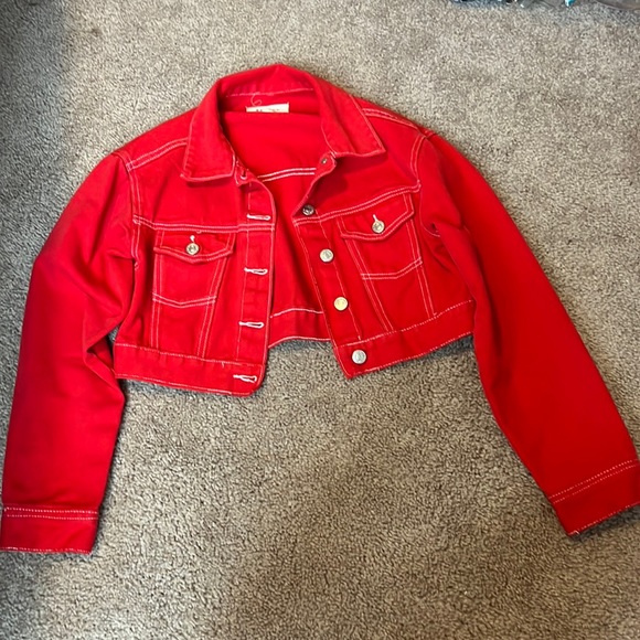 PacSun | Jackets & Coats | Red Crop Jean Jacket From Pacsun | Poshmark